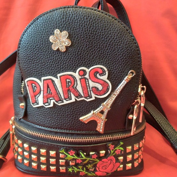 Bags | Paris Black Faux Leather Backpack Small Bag | Poshmark